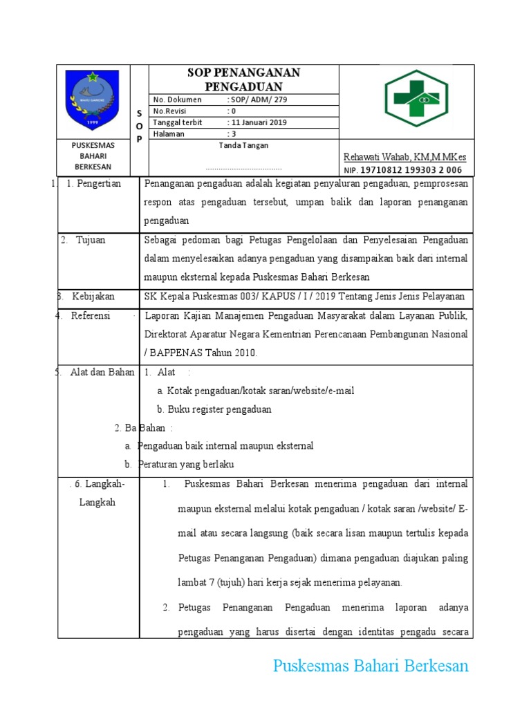 Sop Penanganan Pengaduan | PDF
