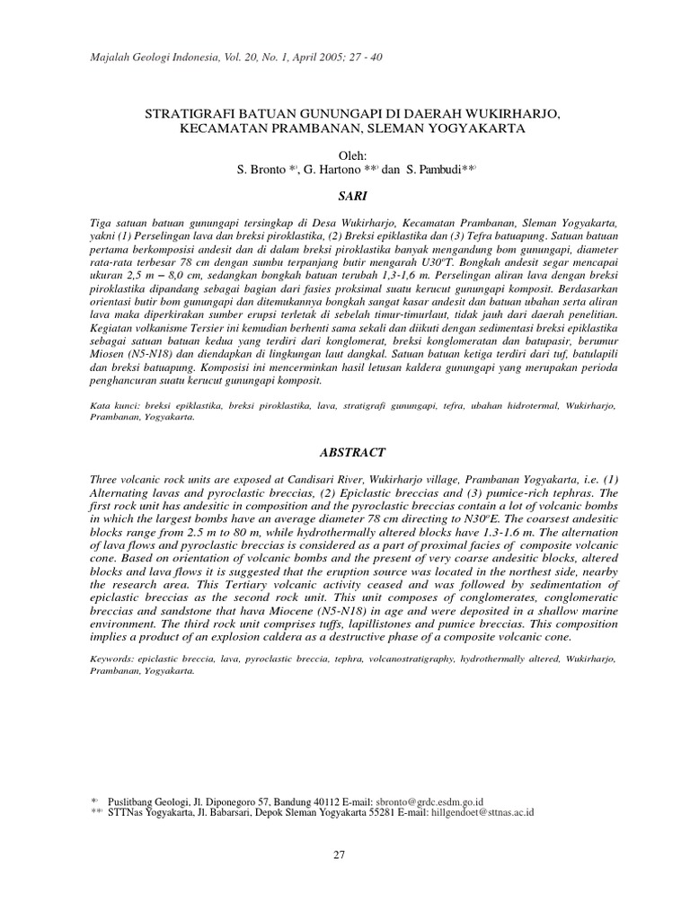 Stratigrafi Batuan Gunungapi Wukirharjo | PDF