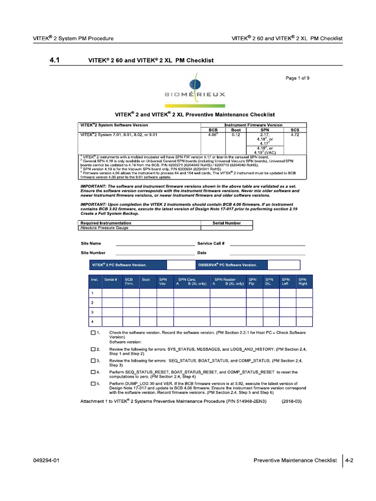 Checklist Vitek 2 Compact | PDF