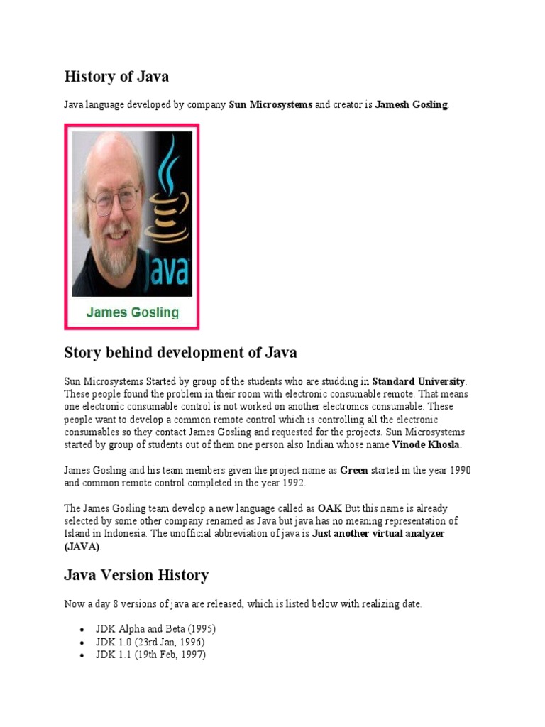 History of Java | PDF | Java Virtual Machine | Data Type