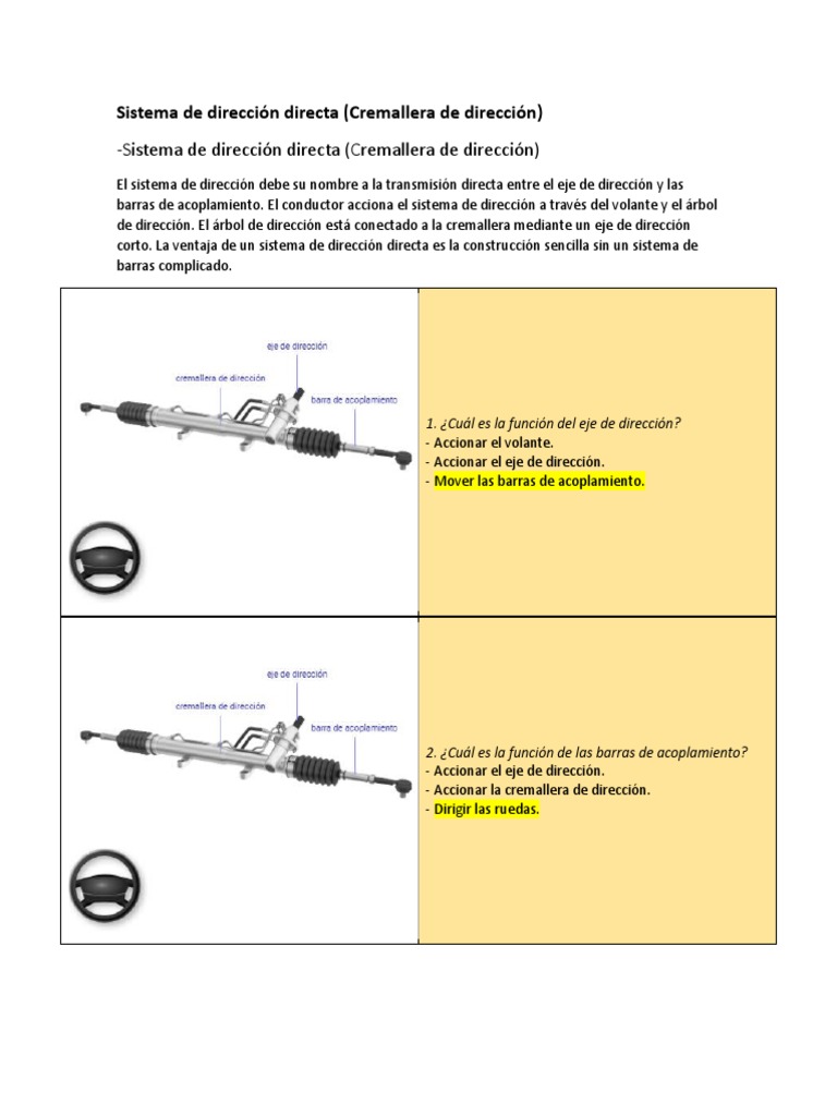 Componentes del sistema de dirección directa | PDF | Eje | Ingeniería ...