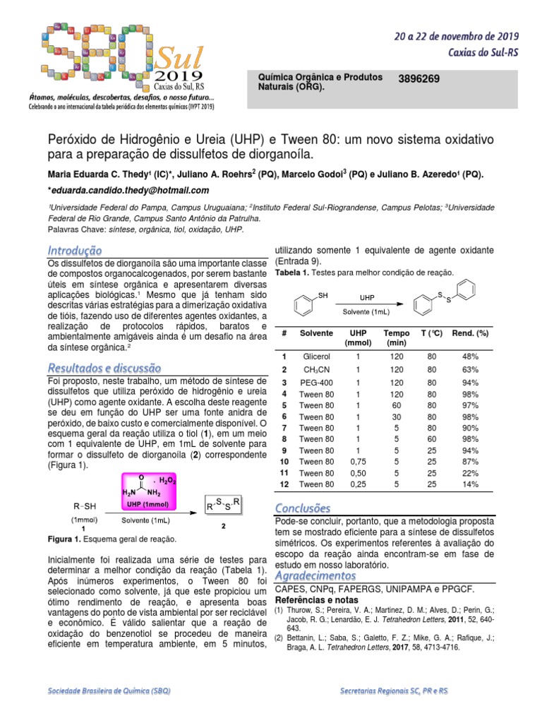 RESUMO SBQSUL 2019 Organica | PDF | Tiol | Química Orgânica