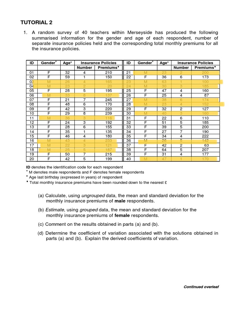 Tutorial 2meanandstandarddeviation Pdf Coefficient Of Variation