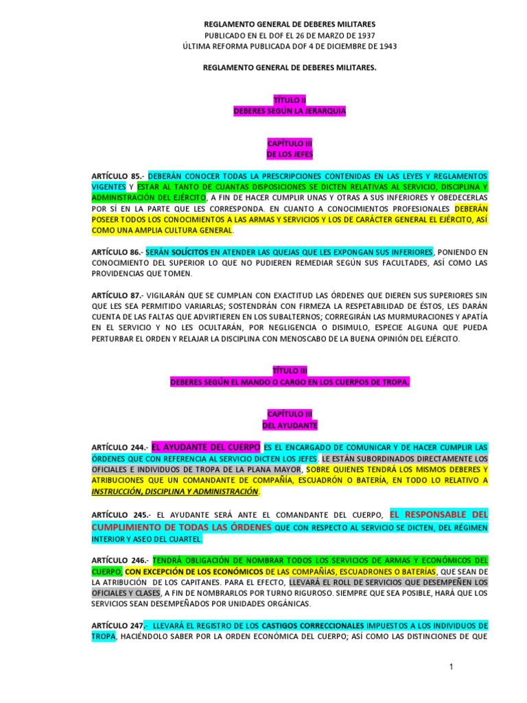 1 Reglamento General de Deberes Militares | PDF | Comandante | Disciplinas