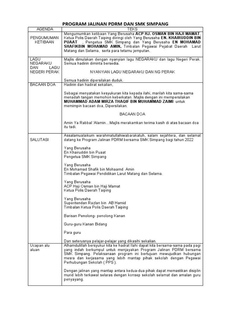 Skri (Program Jalinan PDRM Dan SMK Simpang 2022 | PDF