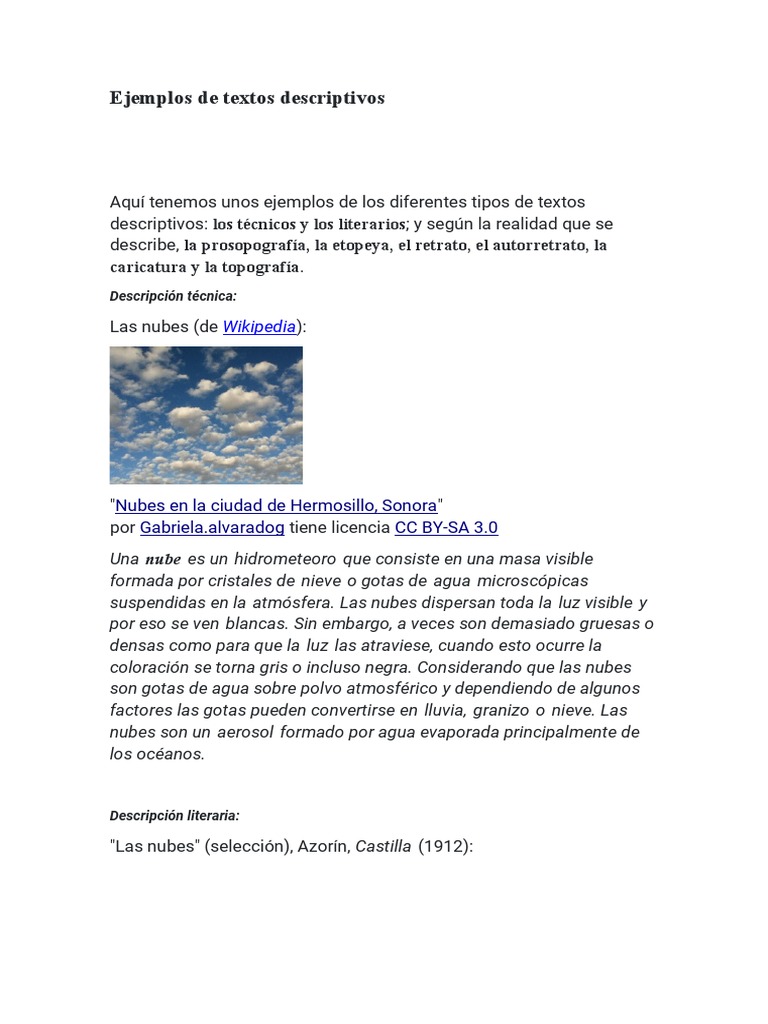 Ejemplos de Textos Descriptivos | Descargar gratis PDF | Nube