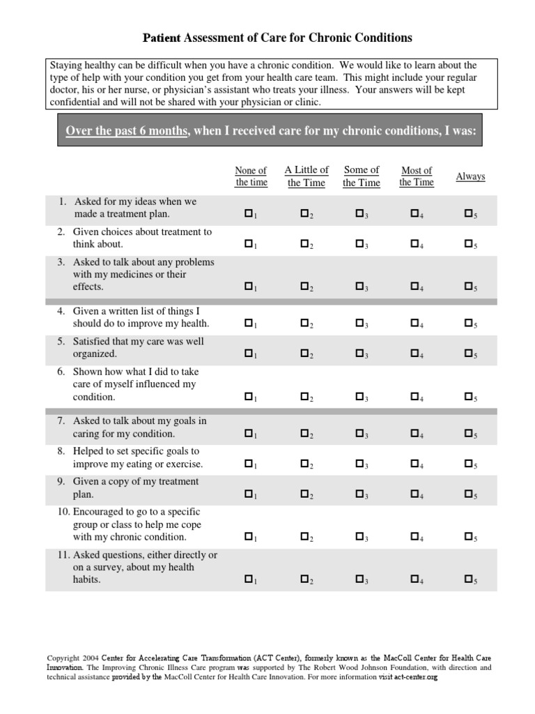 Assessment Patient Assessment of Care For Chronic Conditions | PDF