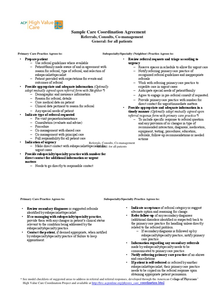 Sample Care Coordination Agreement | PDF | Medical Diagnosis | Primary Care