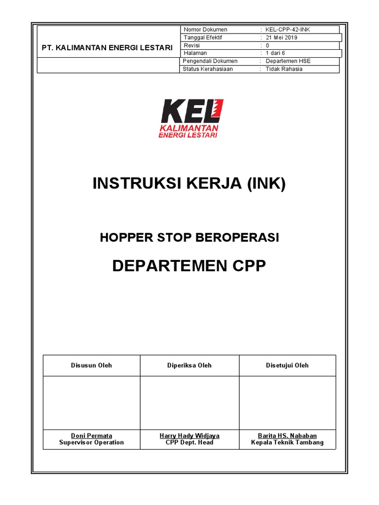 KEL-CPP-042-INK - INK Hopper Stop Beroperasi | PDF