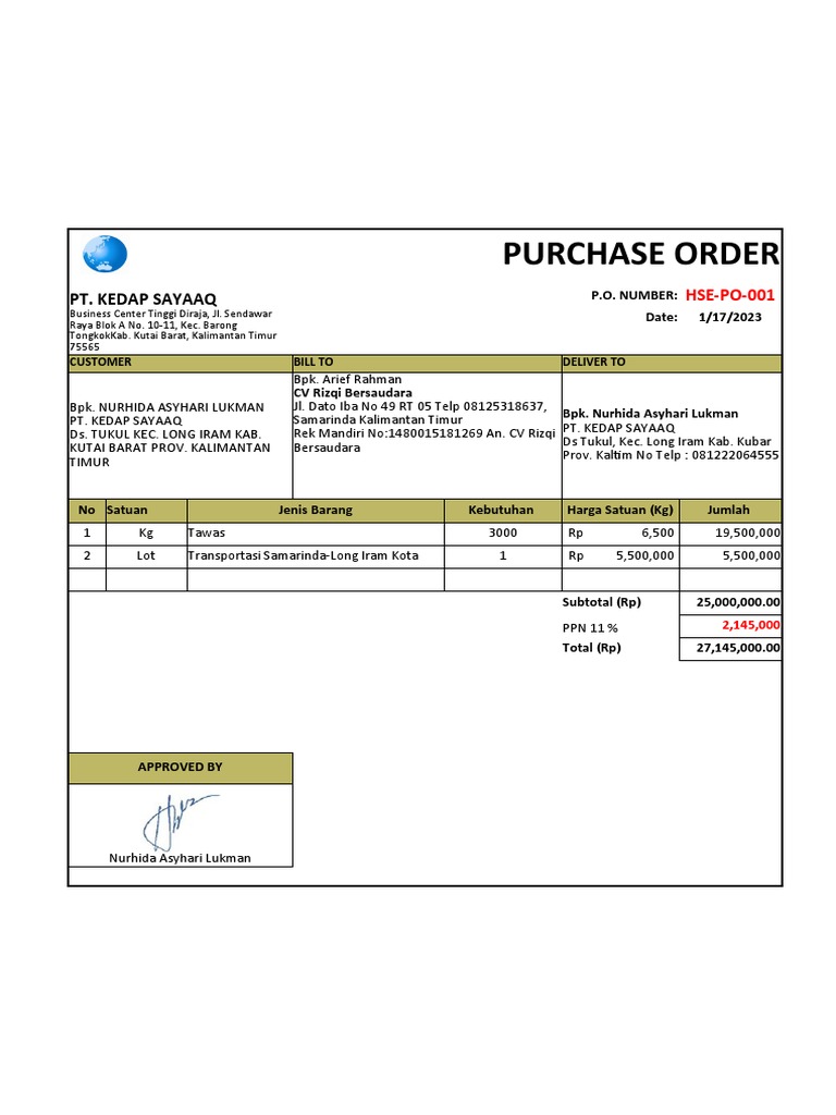 Purchase Order Template 03 - TemplateLab | PDF