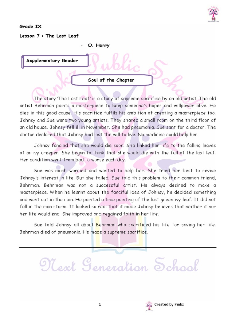 Lesson 7 Supplementary Reader The Last Leaf | PDF | Superstitions ...