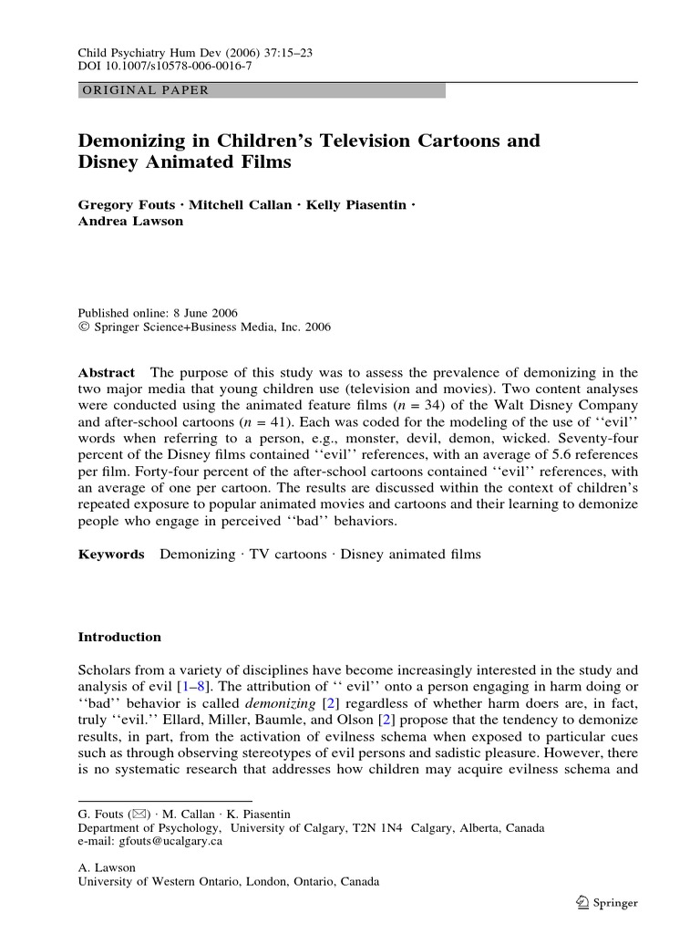 Demonizing in Children's Television Cartoons and Disney Animated Films ...