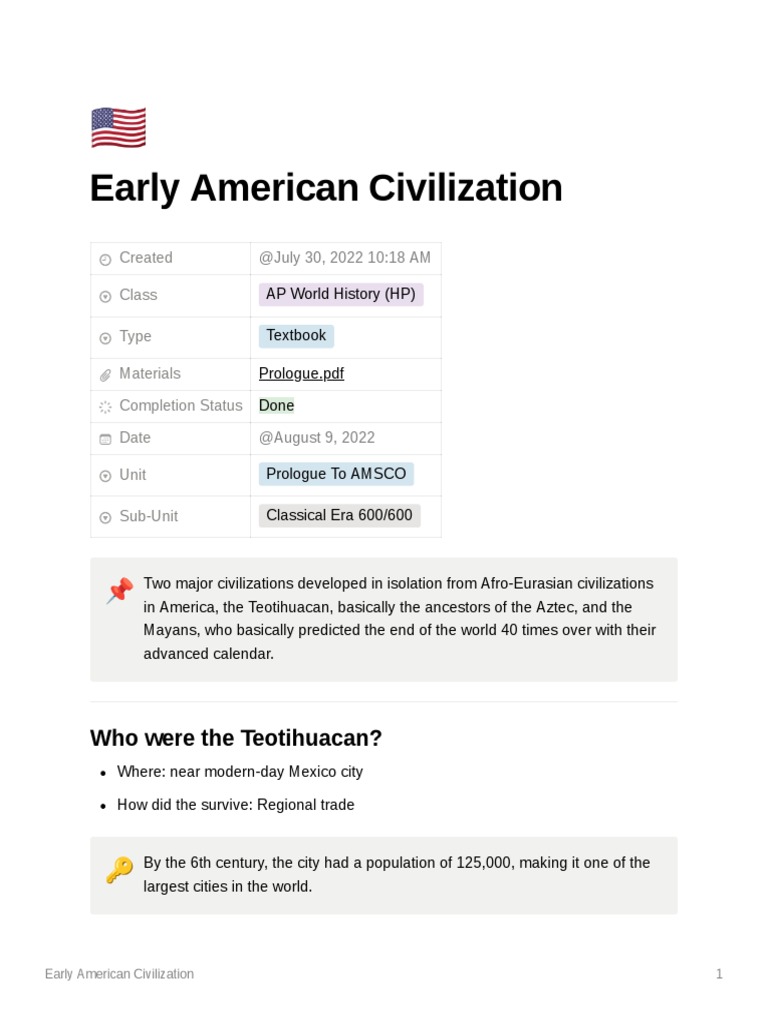 AP World Early American Civilization AMSCO Notes | PDF | Social Science