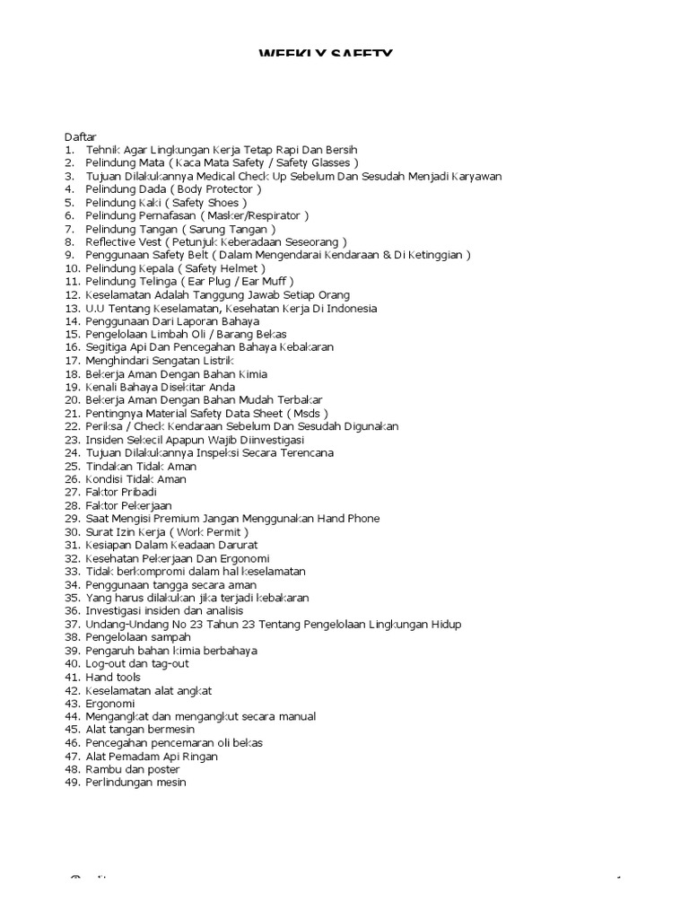 Materi Safety Talk | PDF