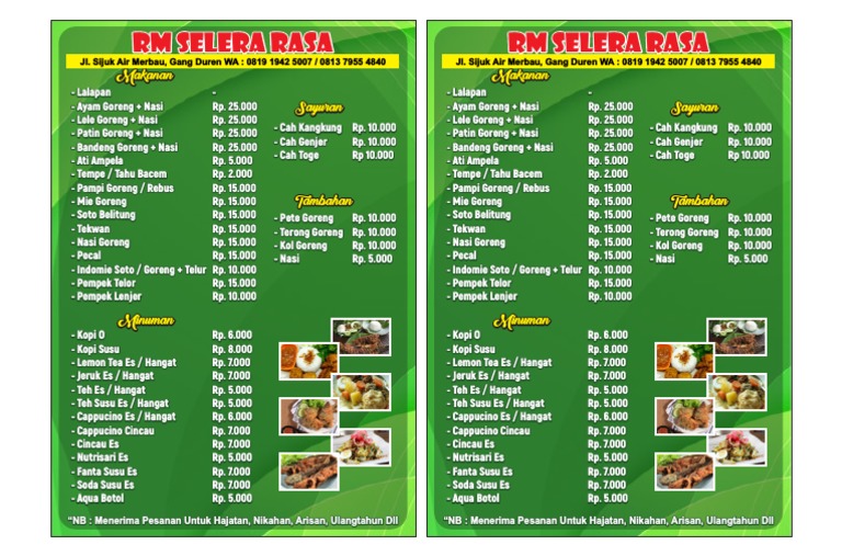 Menu RM Selera Rasa Lengkap | PDF