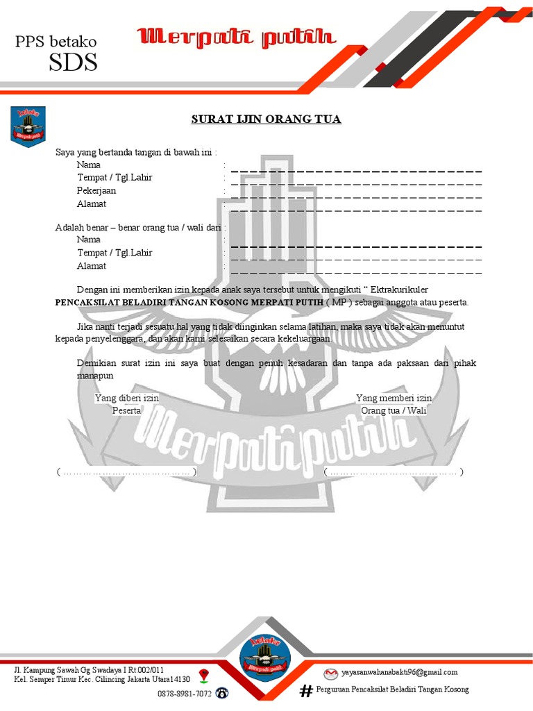 Surat Izin Ekstrakurikuler Merpati Putih | PDF