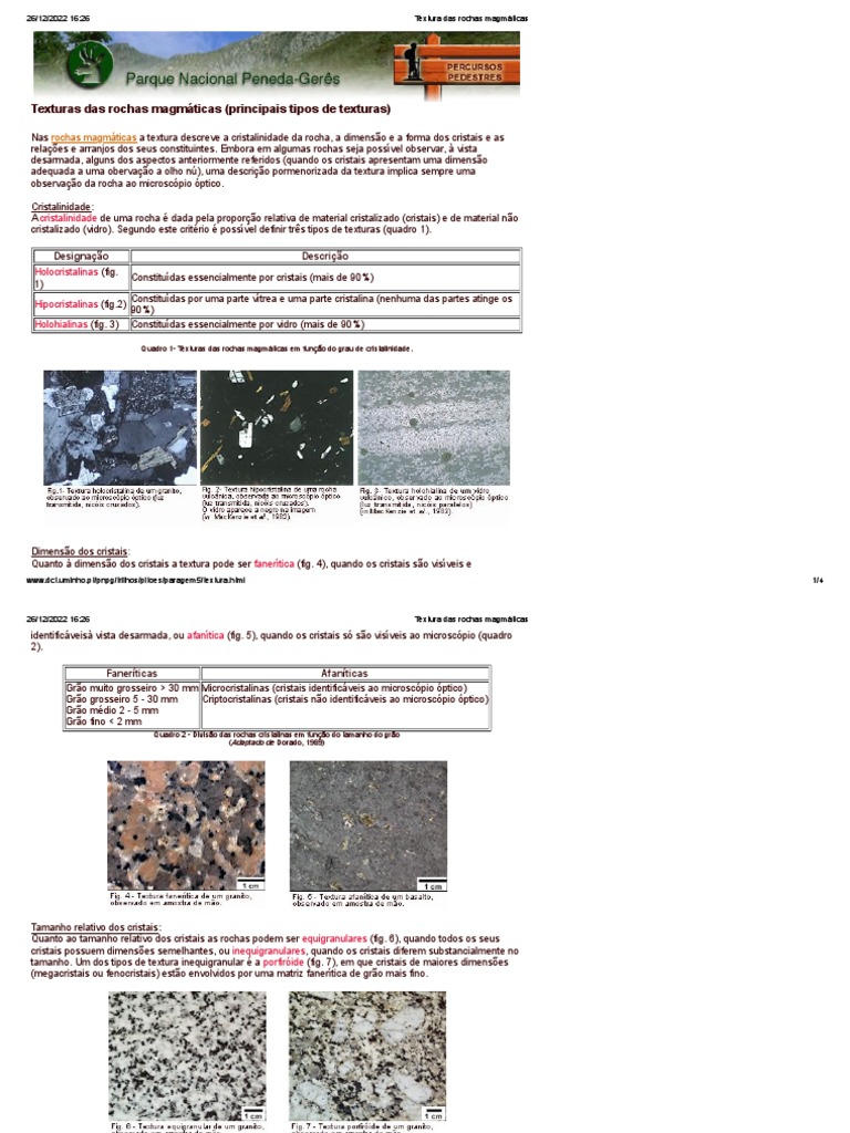 Texturas das Rochas Magmáticas | PDF | Rocha ígnea | Cristal