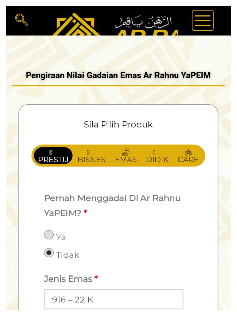 Pengiraan Nilai Gadaian Emas Ar Rahnu YaPEIM | PDF