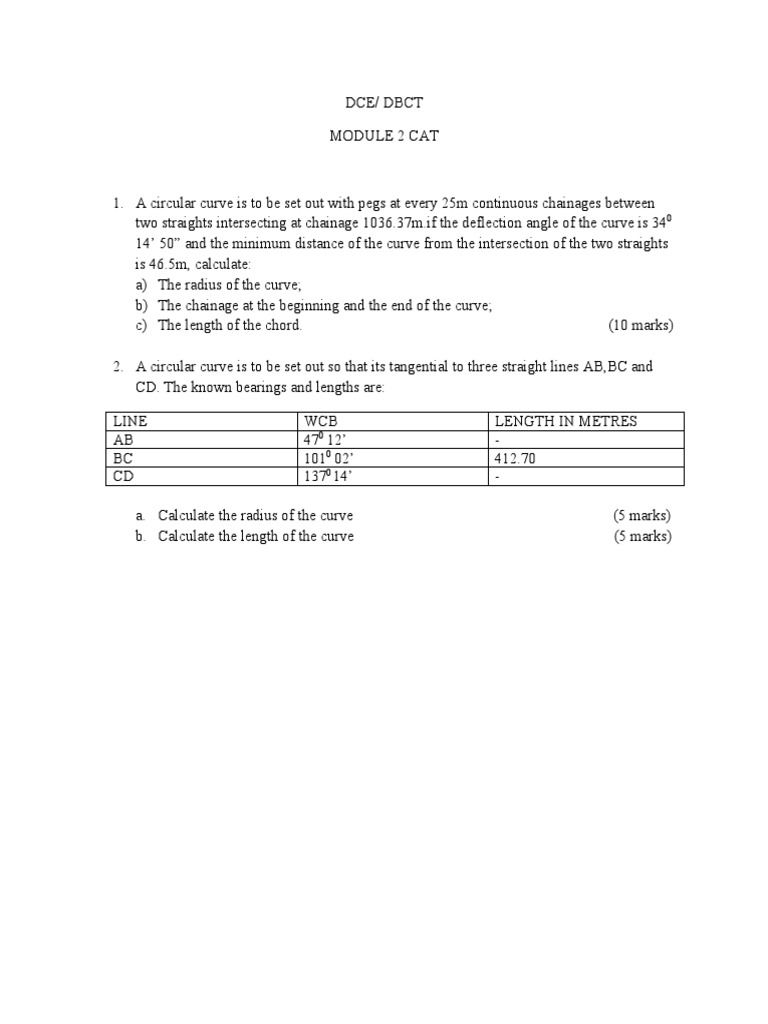 Circular Curve Survey Calculations | PDF