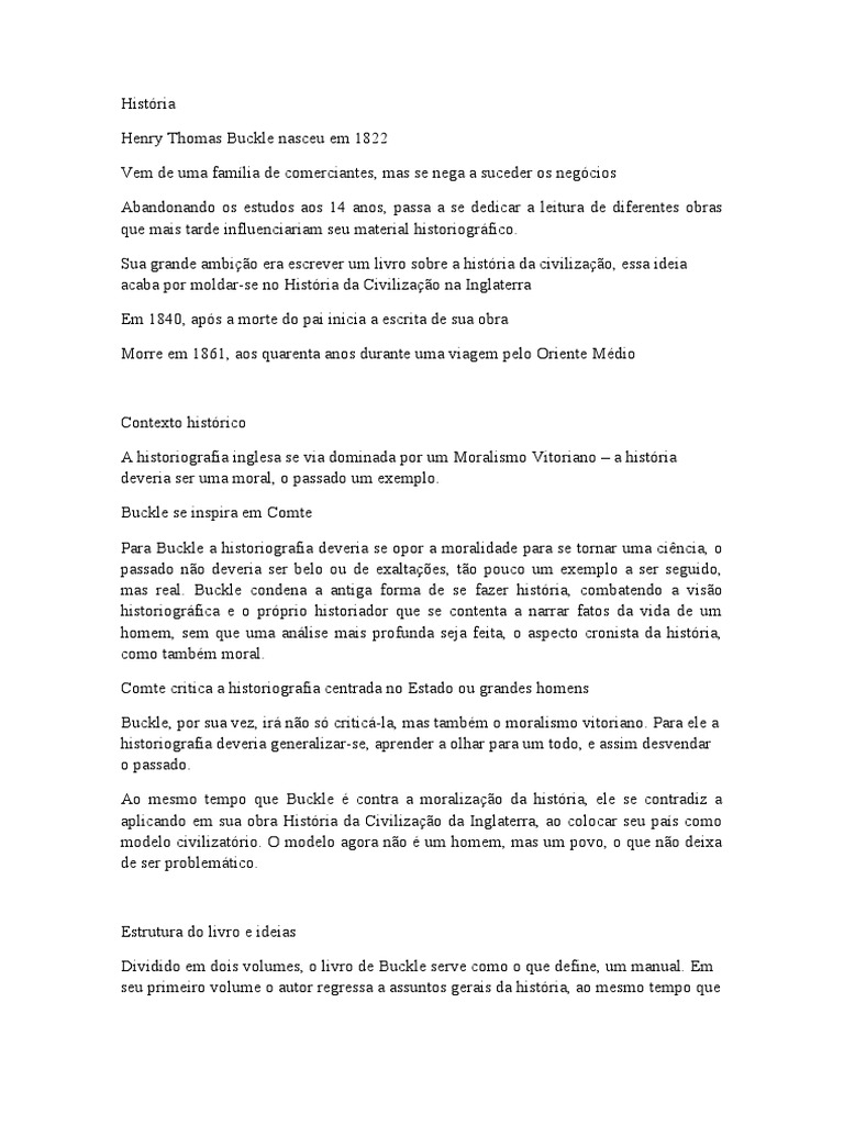 A Historiografia de Henry Thomas Buckle | PDF | Historiografia ...