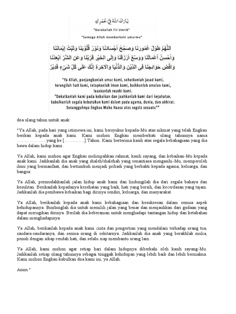 Bacaan Doa Ulang Tahun Untuk Anak Pdf