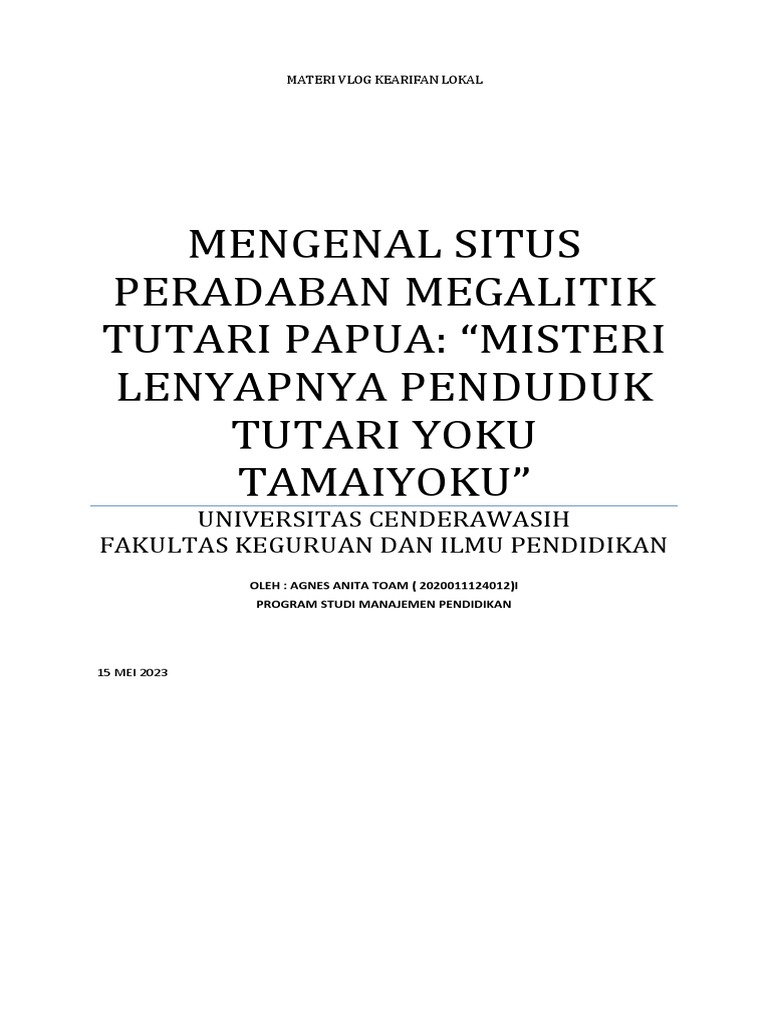 Kearifan Lokal dan Sejarah Suku Tutari | PDF | Ilmu Sosial | Perjalanan