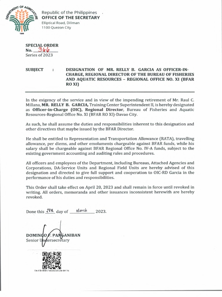 Designation of Relly B. Garcia as OIC RD | PDF
