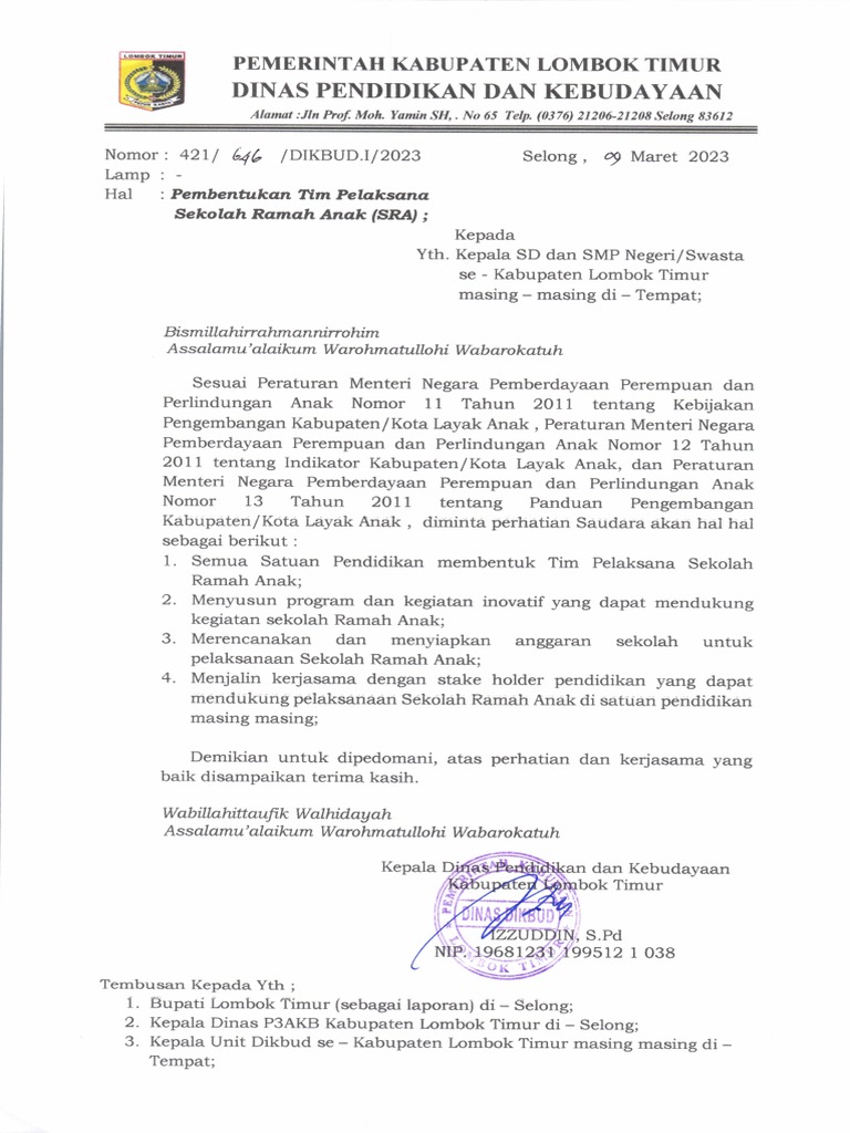 SURAT Sekolah Ramah Anak | PDF