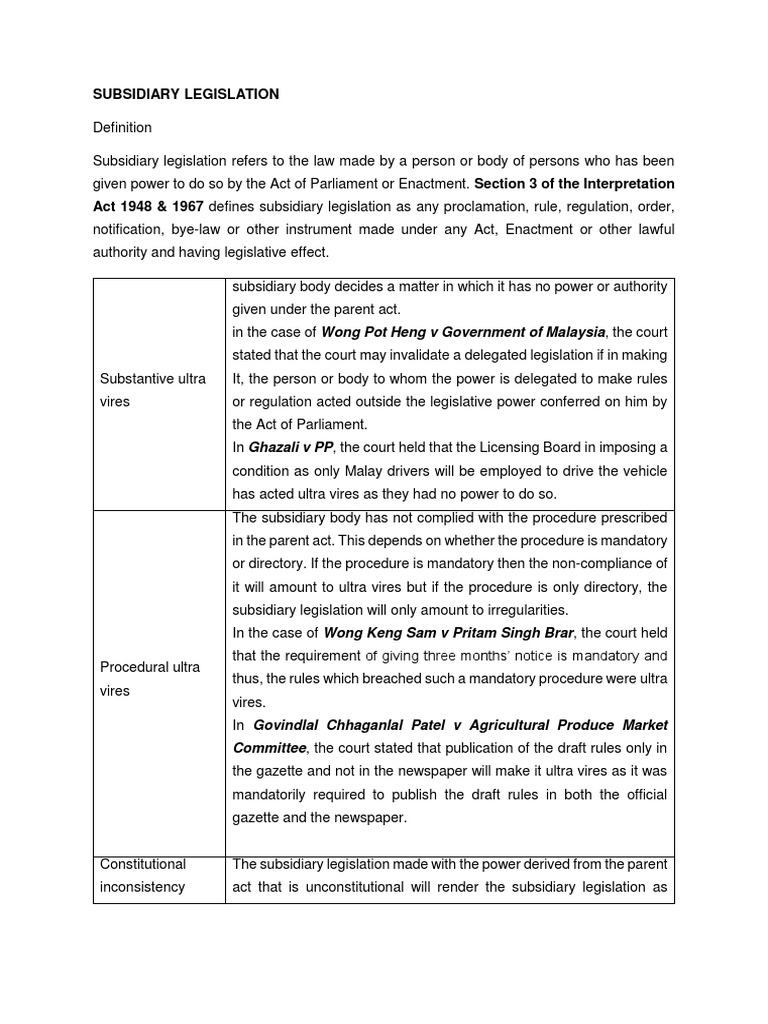 Administrative Law - Subsidiary Legislation | PDF