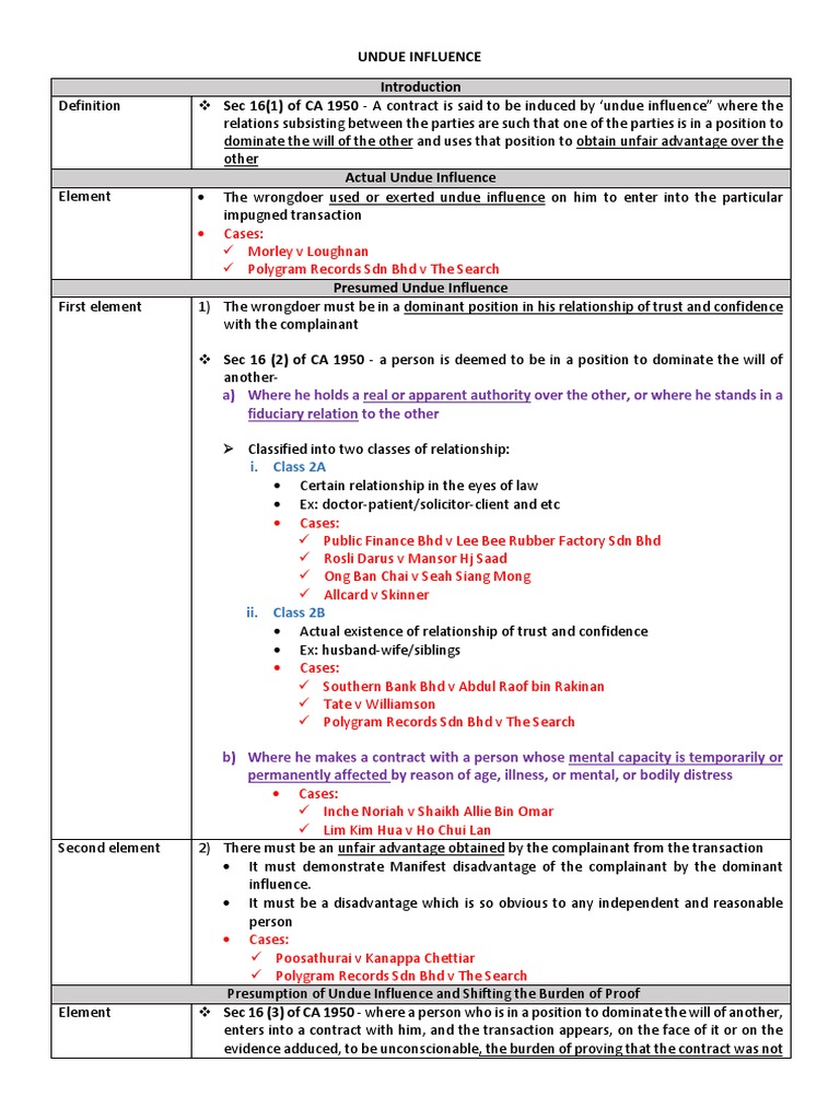 CONTRACT LAW - UNDUE INFLUENCE | PDF | Justice | Crime & Violence