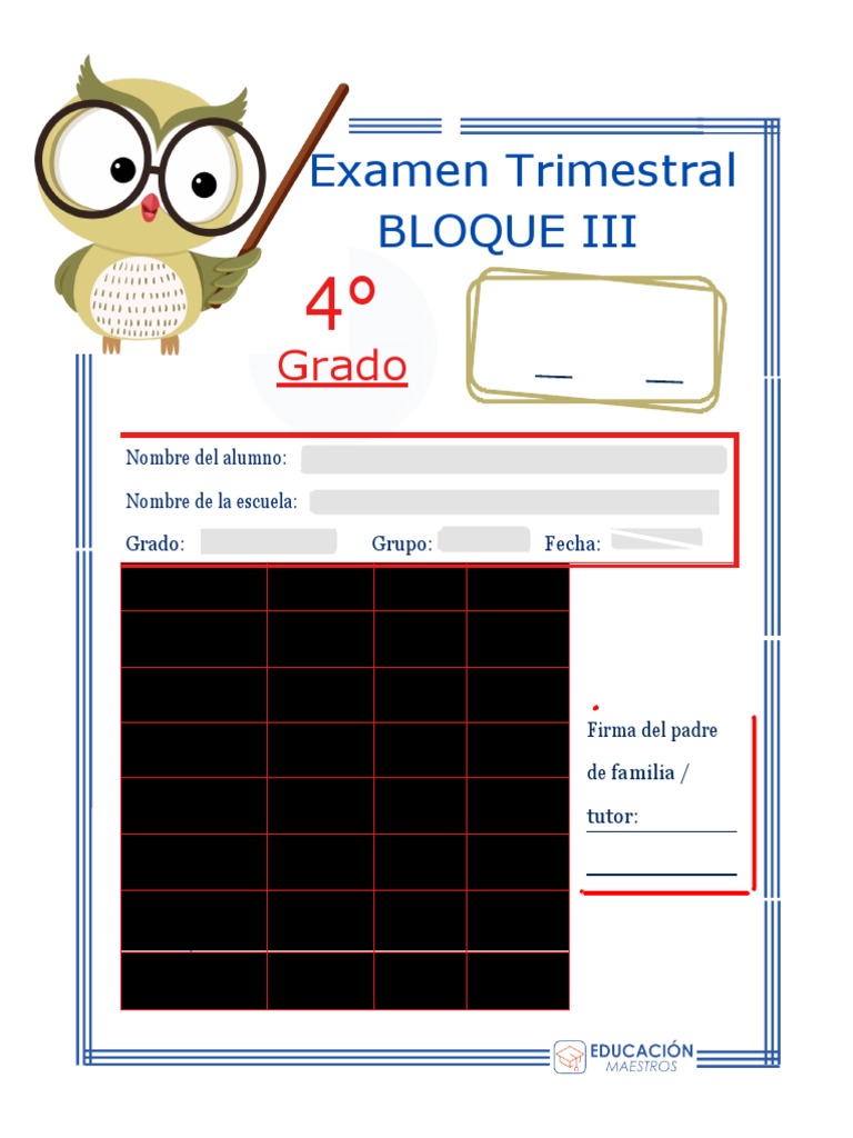 Examen Trimestral Bloque 3 - Cuarto Grado Primaria PDF - EDUCACION MAESTROS | PDF