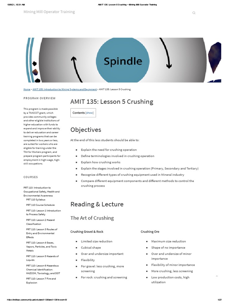 AMIT 135 - Lesson 5 Crushing - Mining Mill Operator Training | PDF | Mill (Grinding) | Physical ...