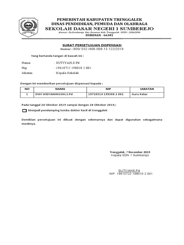 Surat Dispensasi Pinjer Print | PDF