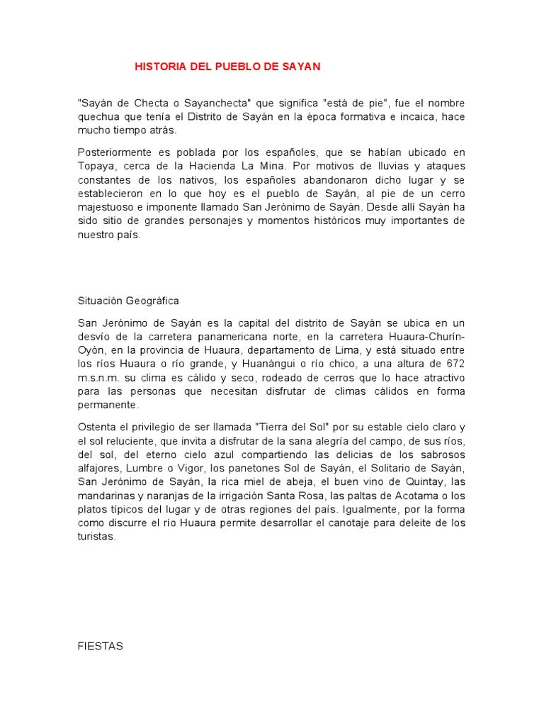 HISTORIA DEL PUEBLO DE SAYAN | PDF