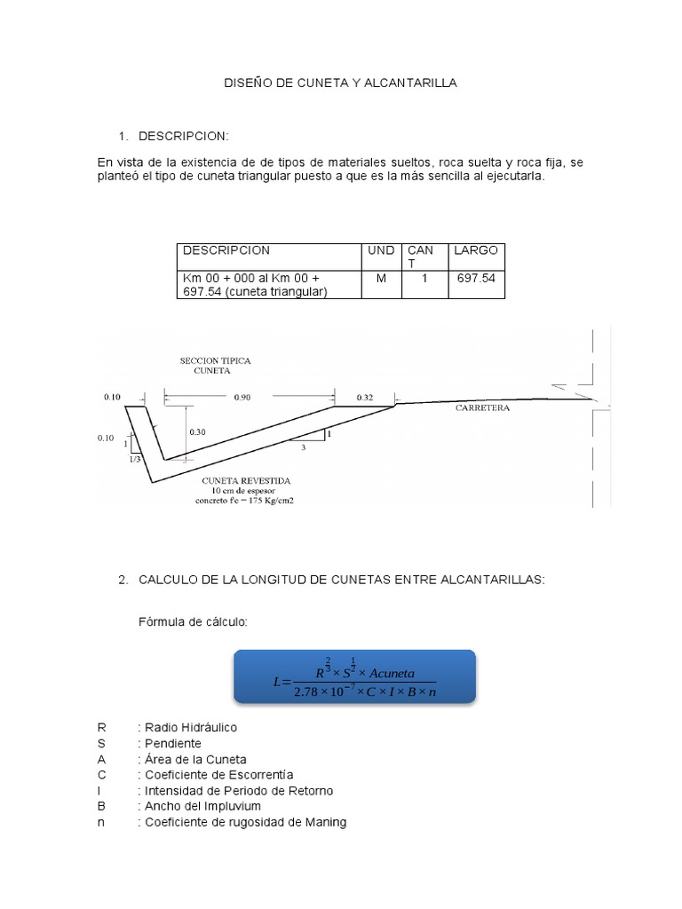 DISEÑO DE CUNETAS. | PDF | Ciencias fisicas | Ciencias de la Tierra