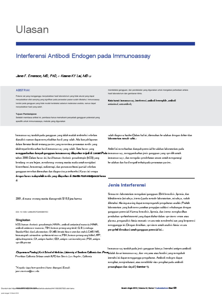 Interferensi Antibodi Endogen pada Immunoassay | PDF
