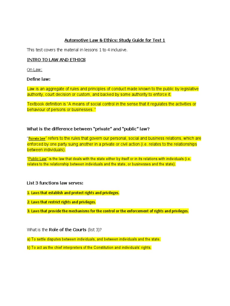 Law and Ethics Test 1 Study Guide | PDF | Partnership | Legal Liability