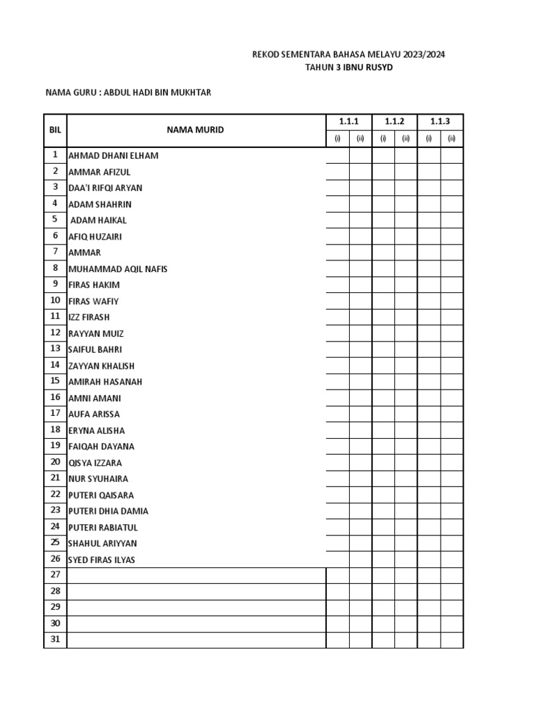 Rekod Perkembangan Murid 3ir | PDF