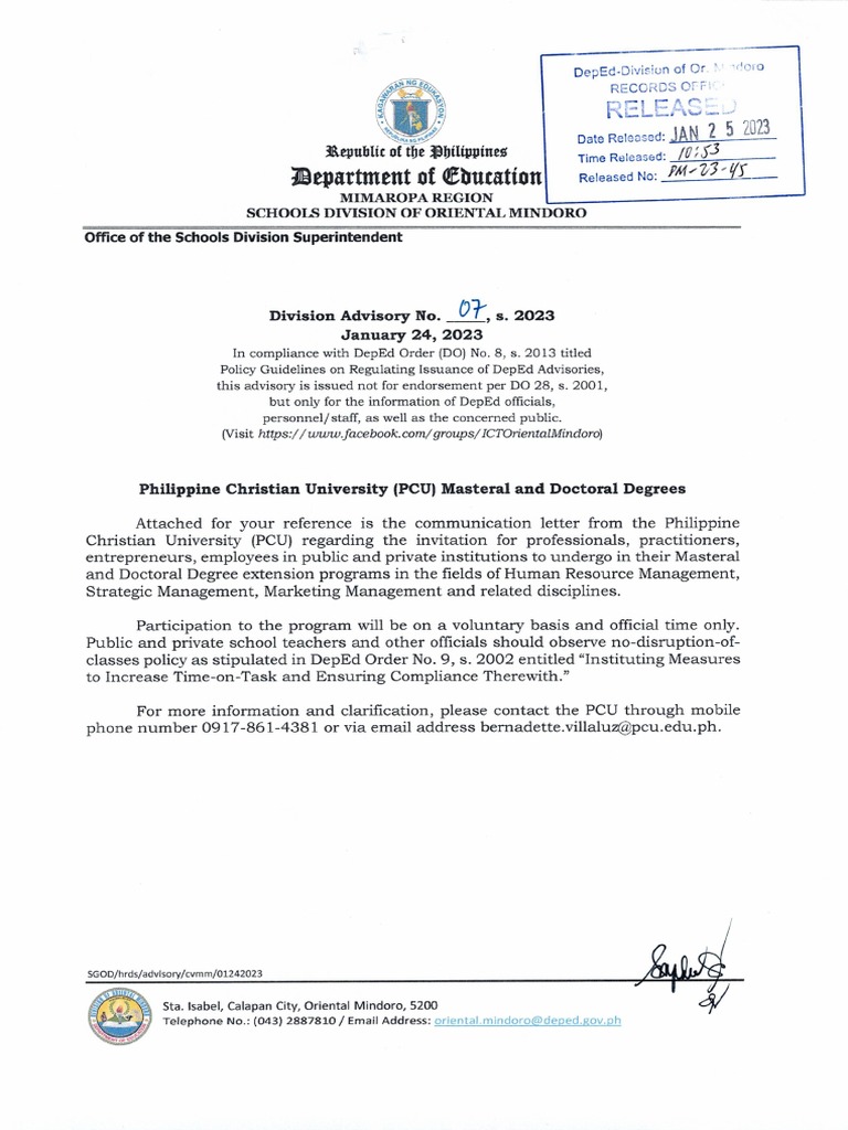 DA07 Philippine Christian University (PCU) Masteral and Doctoral ...