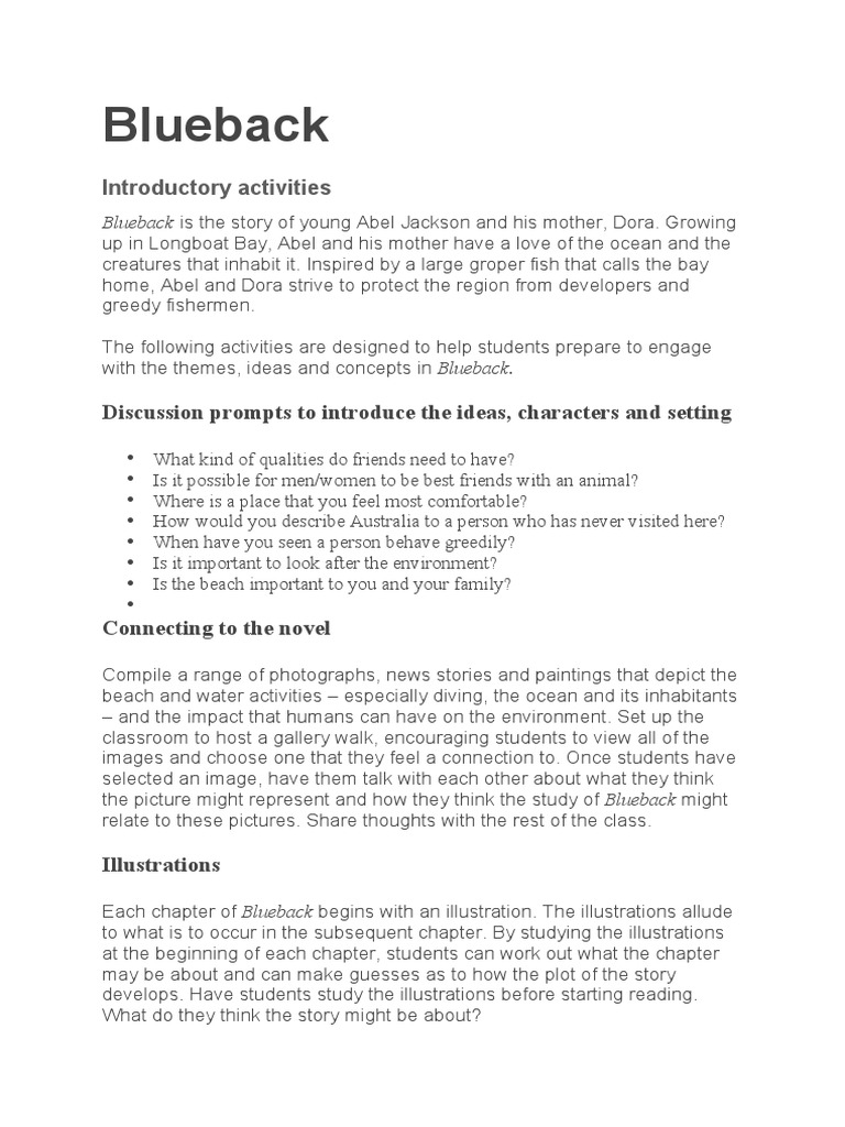 Blueback - Activities Document | PDF | Overfishing | Shrine