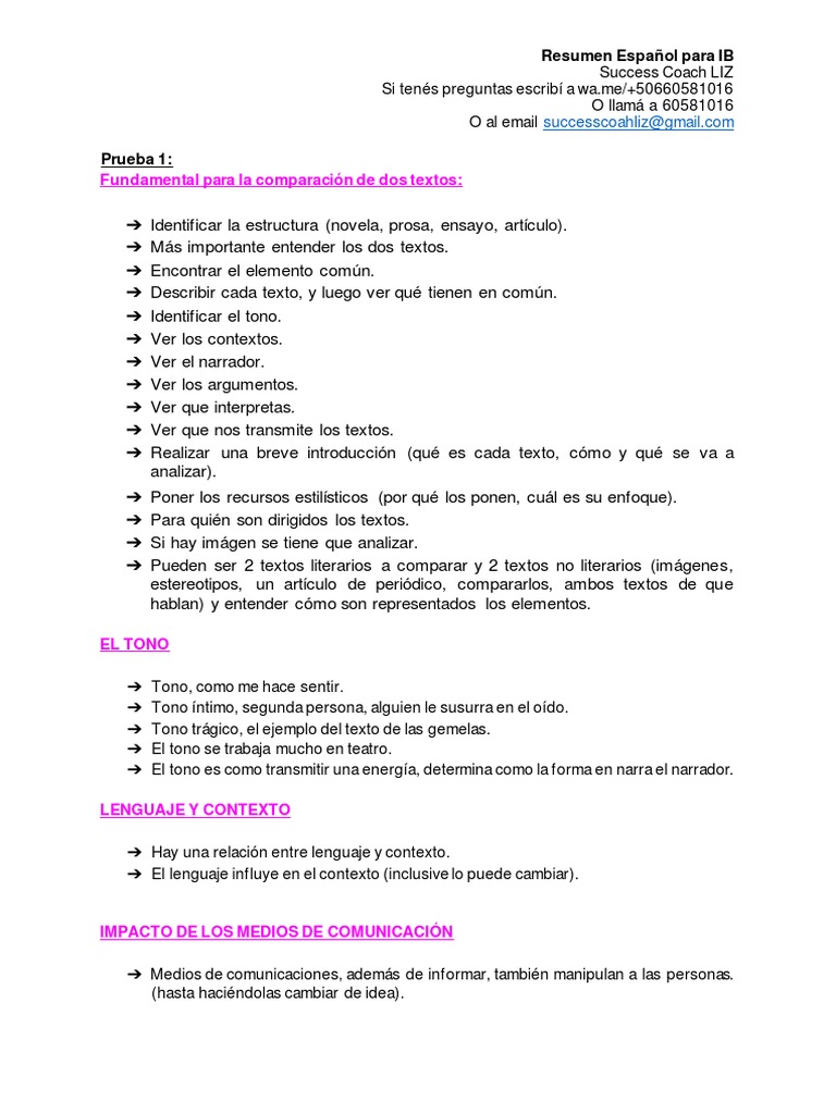Resumen Final Examen Español IB Prueba 1 | PDF | Ciencia cognitiva ...