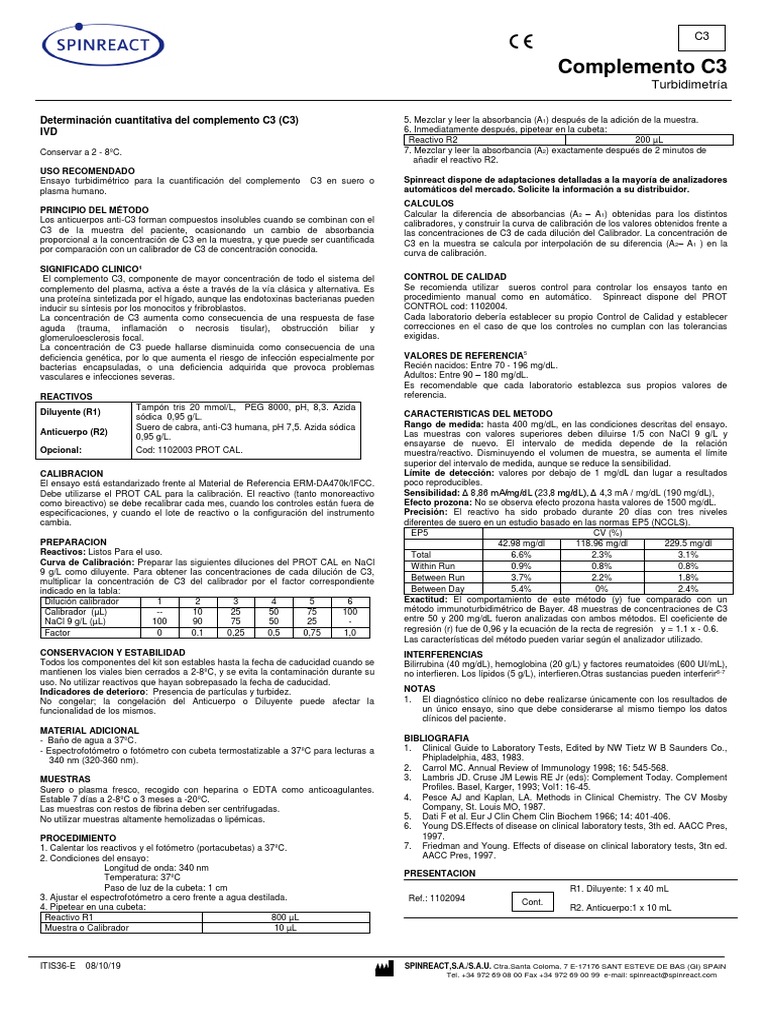 Inserto Spinreact Complemento C3 1102094 | PDF | Ciencia y matemáticas