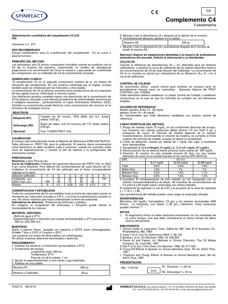 Inserto Spinreact Complemento C4 1102104 | PDF