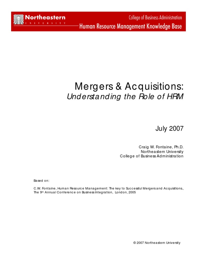 Mergers Acquisitions The Role Of Hrm Pdf Mergers And Acquisitions