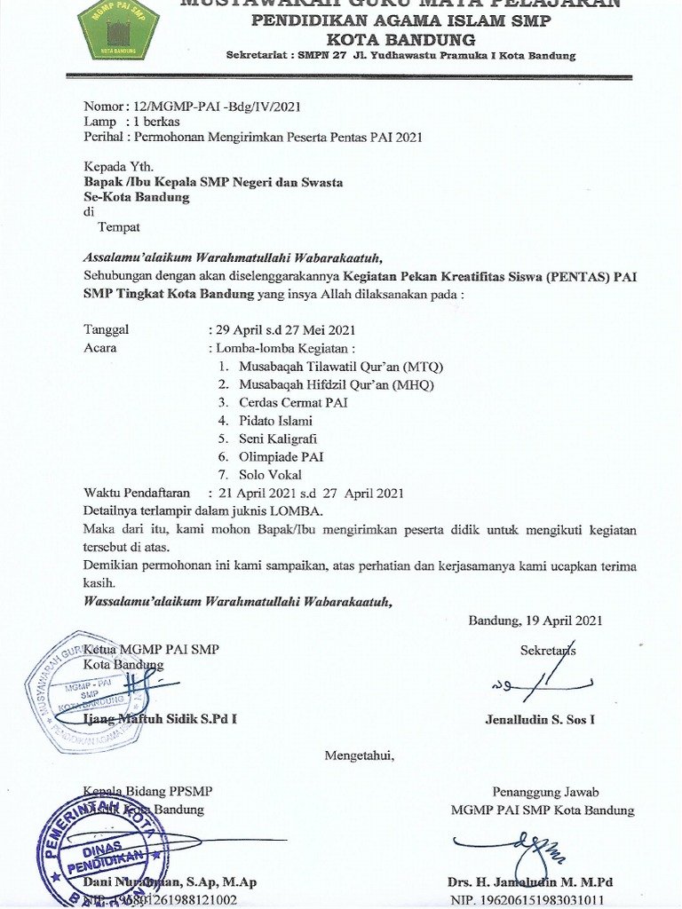 Surat Pemberitahuan Lomba | PDF