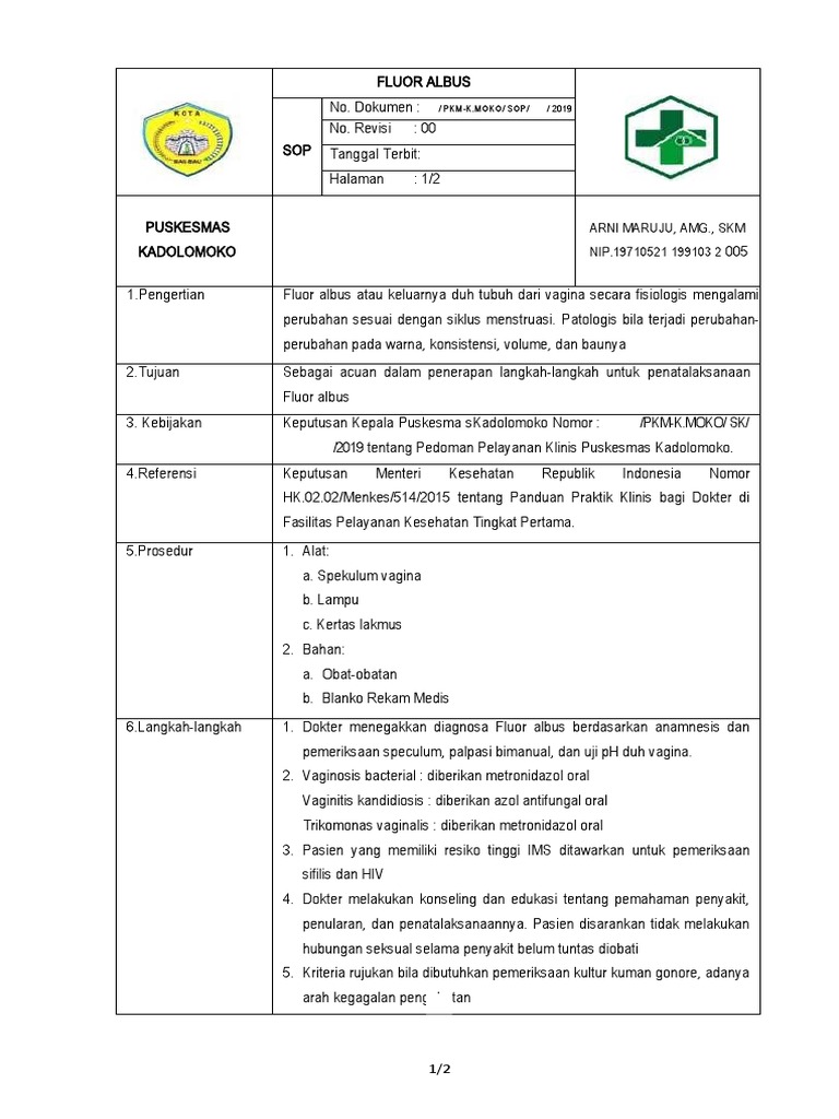 SOP Penanganan Fluor Albus | PDF | Kesehatan Holistik | Sains & Matematika