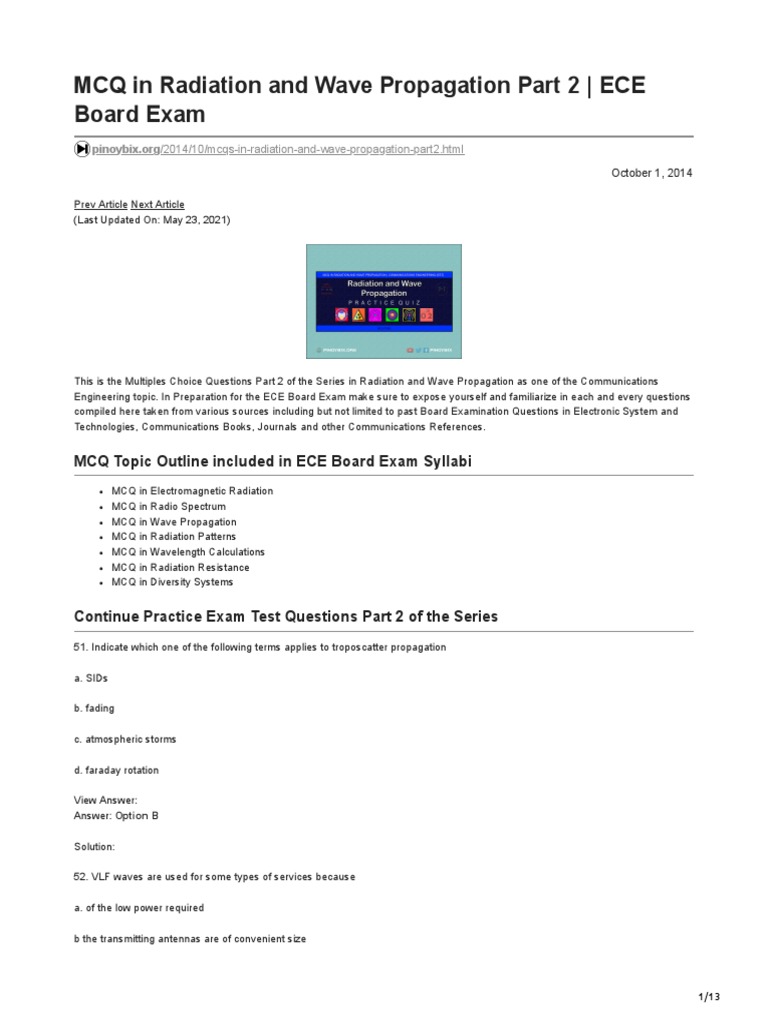 MCQ in Radiation and Wave Propagation Part 2 ECE Board Exam | PDF