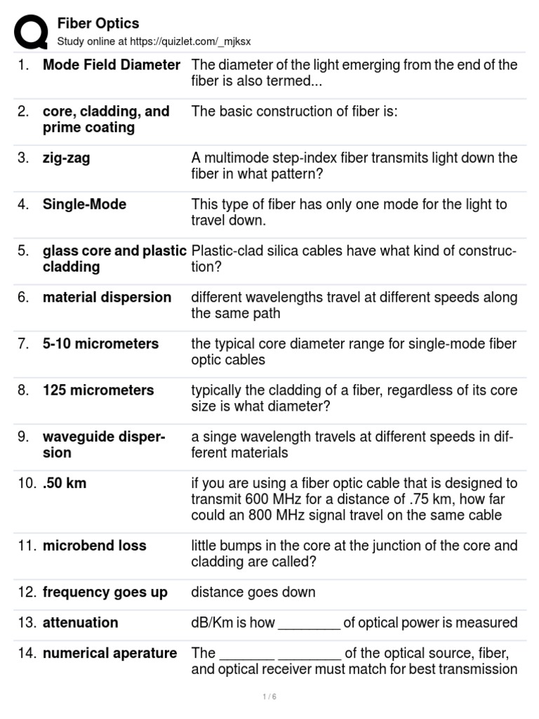 Fiber Optics Reviewer | PDF | Optical Fiber | Dispersion (Optics)