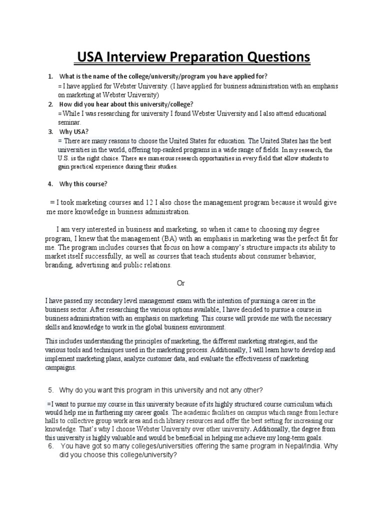 USA Interview Preparation Questions | PDF