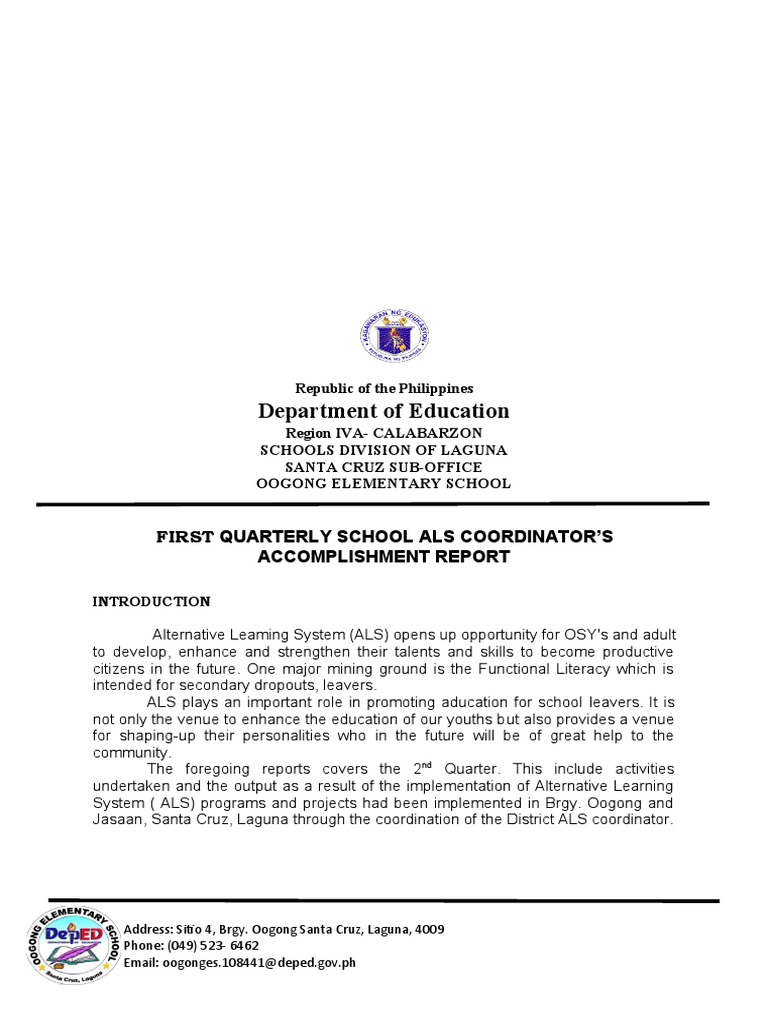 ACCOMPLISHMENT REPORT FIRST QUARTER 2023 IN Mother Tongue | PDF | Learning | Cognition